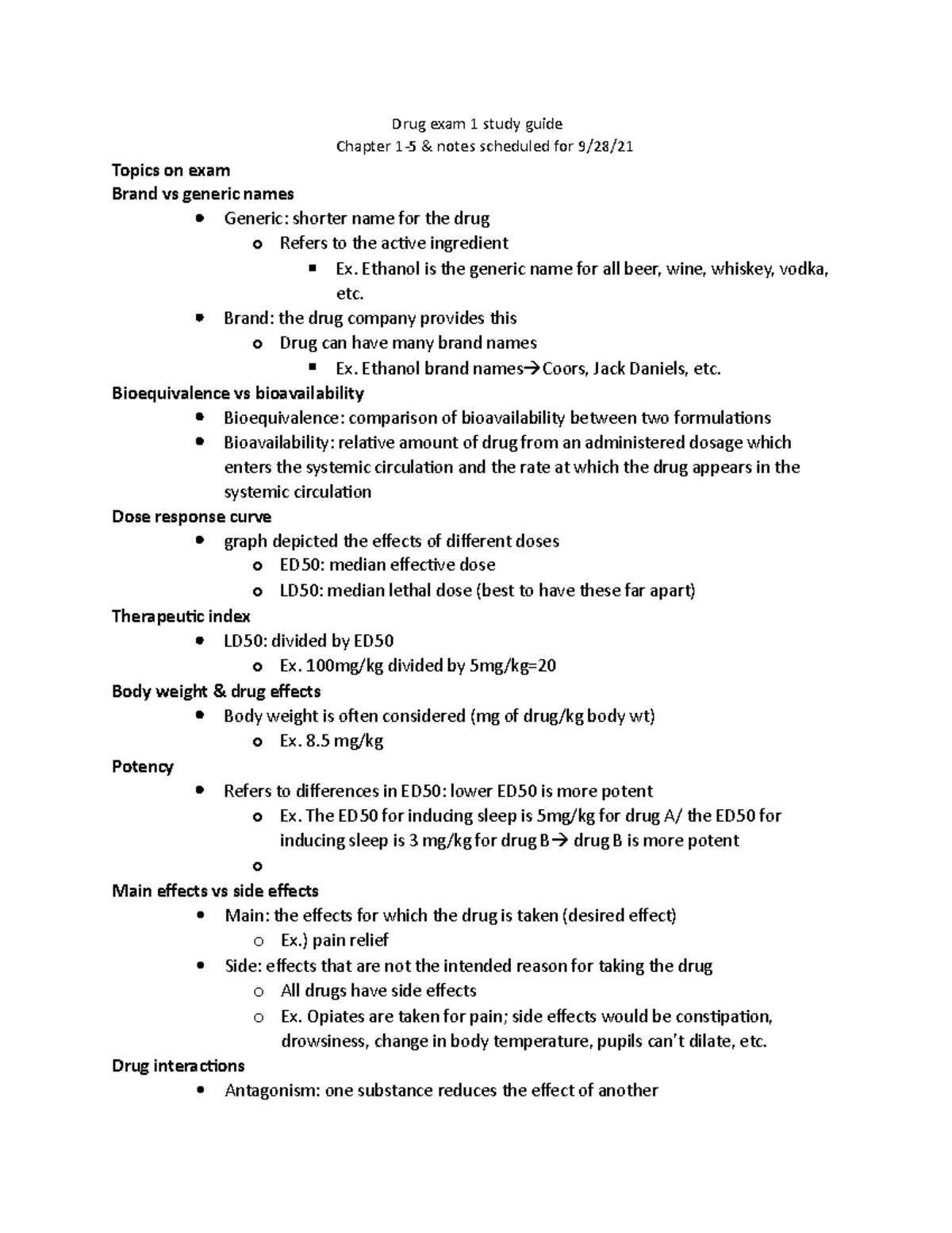 Drugexam 1studyquide 2021 - Drug exam 1 study guide Chapter 1-5 & notes ...
