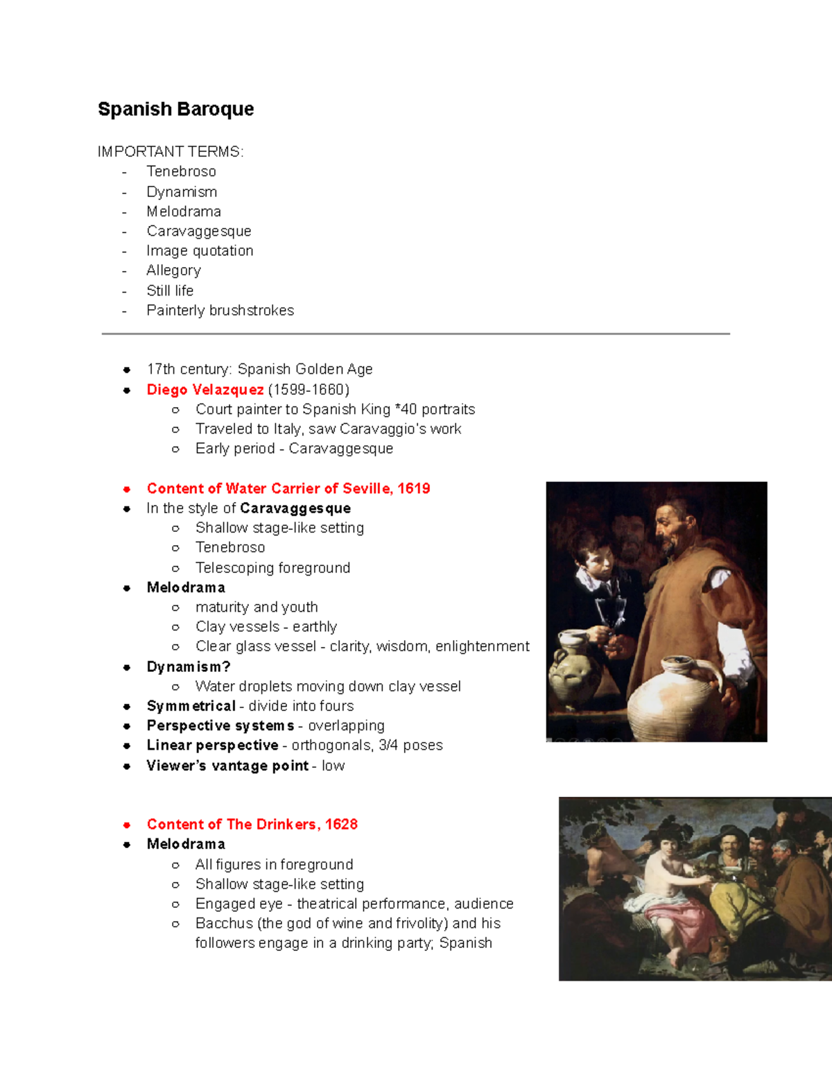 Spanish Baroque - Lecture notes for test 1 - Spanish Baroque IMPORTANT ...