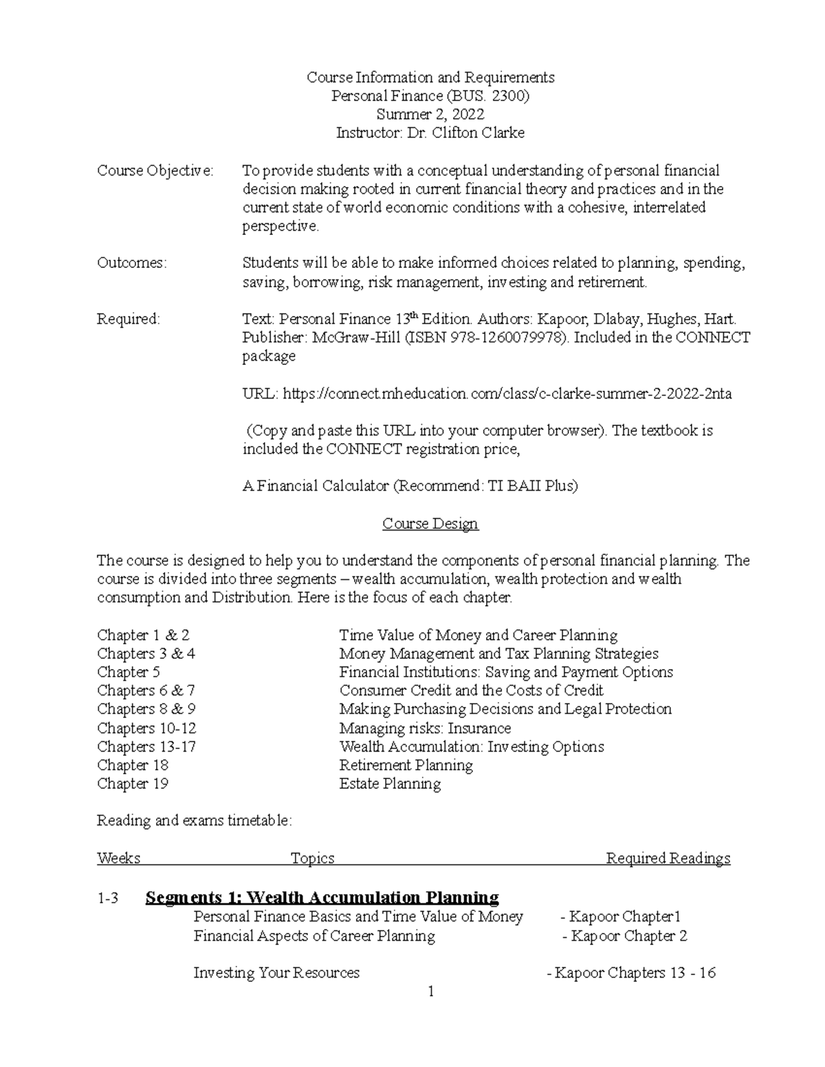Course Outline Personal Finance Summer 2 2022 (BUS 2300) - Course ...