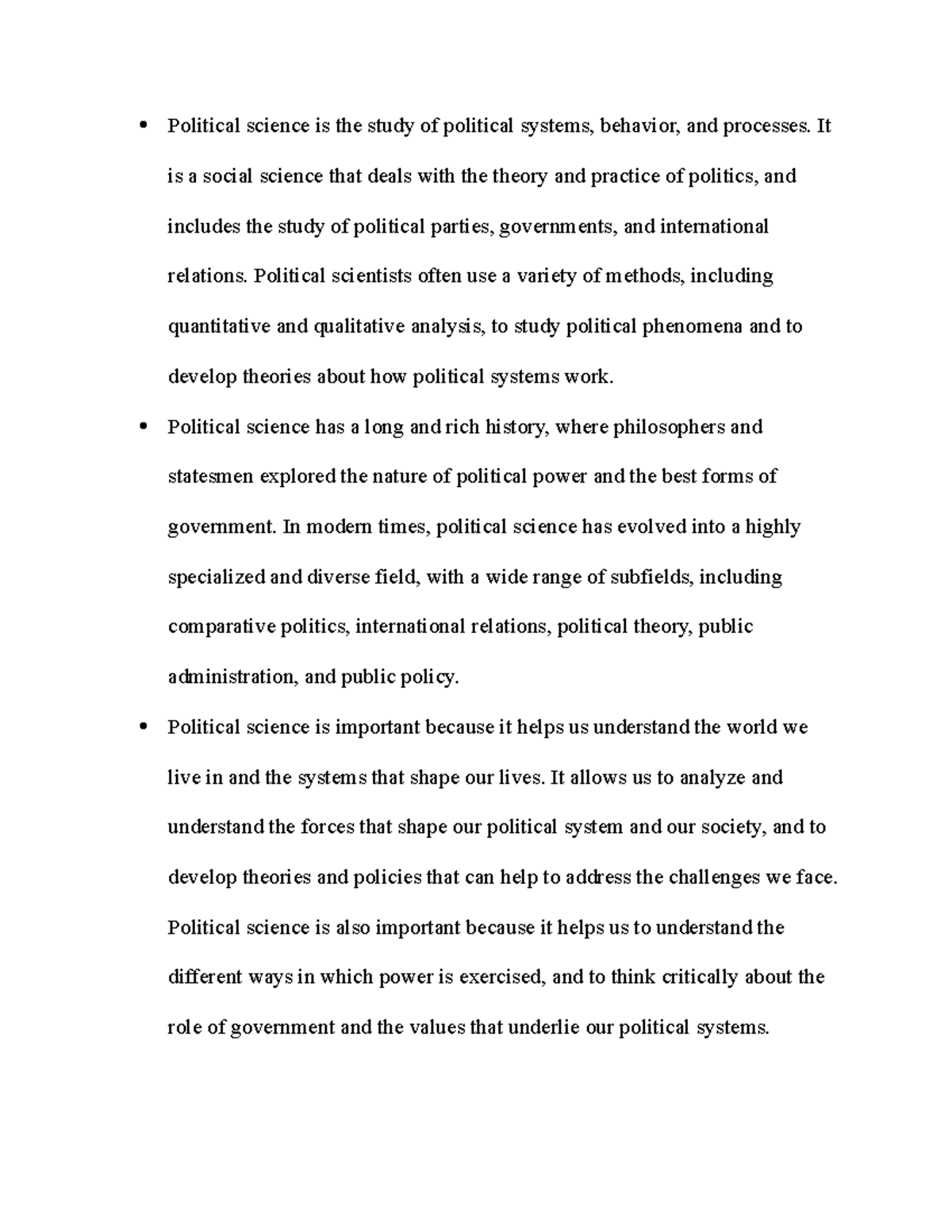 Political Science Intro - Political science is the study of political ...