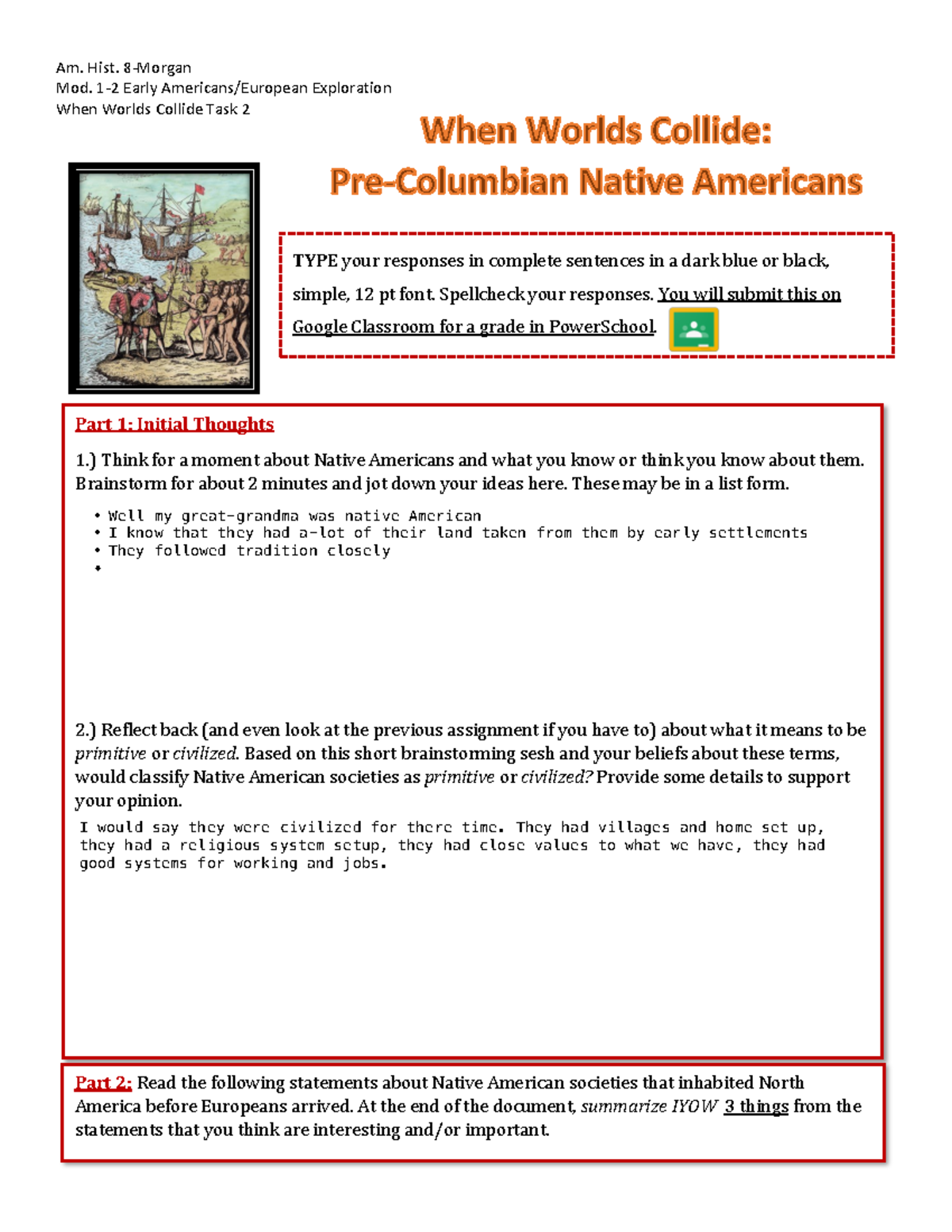 When Worlds Collide-Task 2 - Mod. 1-2 Early Americans/European ...