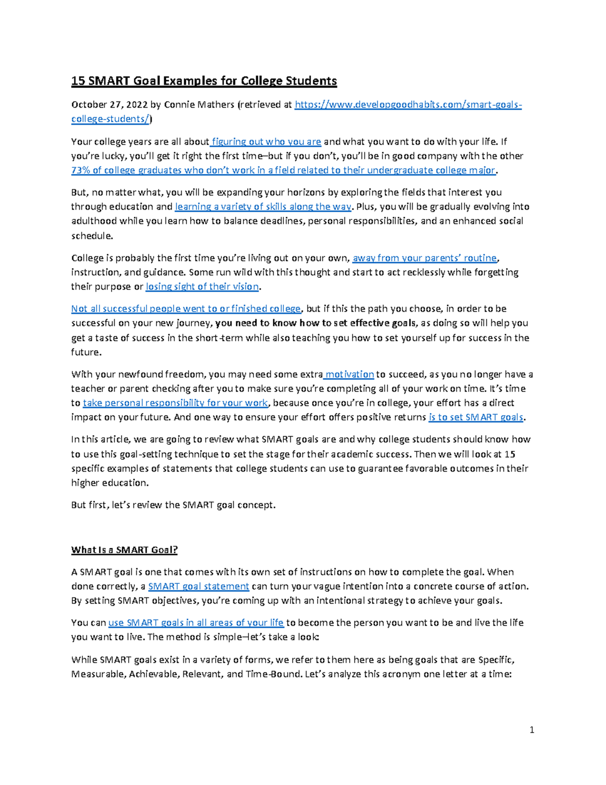 15 Smart Goal Examples for College Students - 15 SMART Goal Examples ...