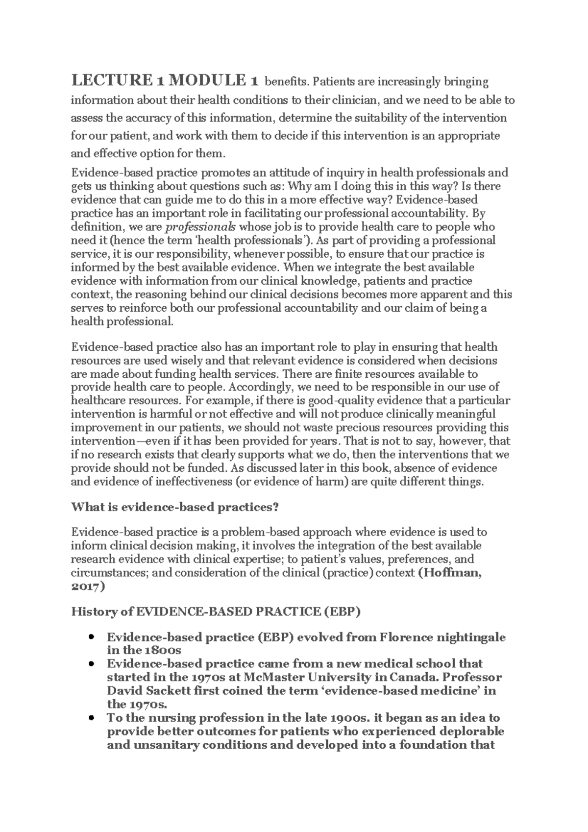 Lecture 1 Module 1 benefits - LECTURE 1 MODULE 1 benefits. Patients are ...