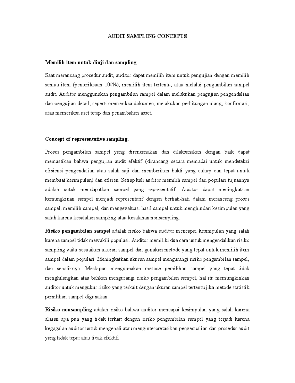 Audit sampling concepts - AUDIT SAMPLING CONCEPTS Memilih item untuk diuji dan sampling Saat ...