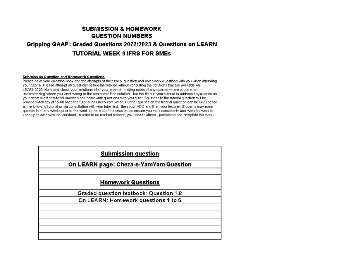 Tut 9 Question Numbers - tut - Submission question On LEARN page: Cheza ...