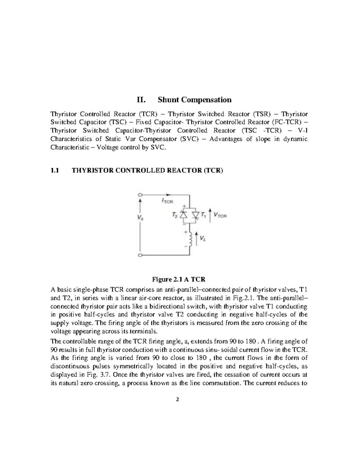 Shunt Compensation - II. Shunt Compensation Thyristor Controlled ...