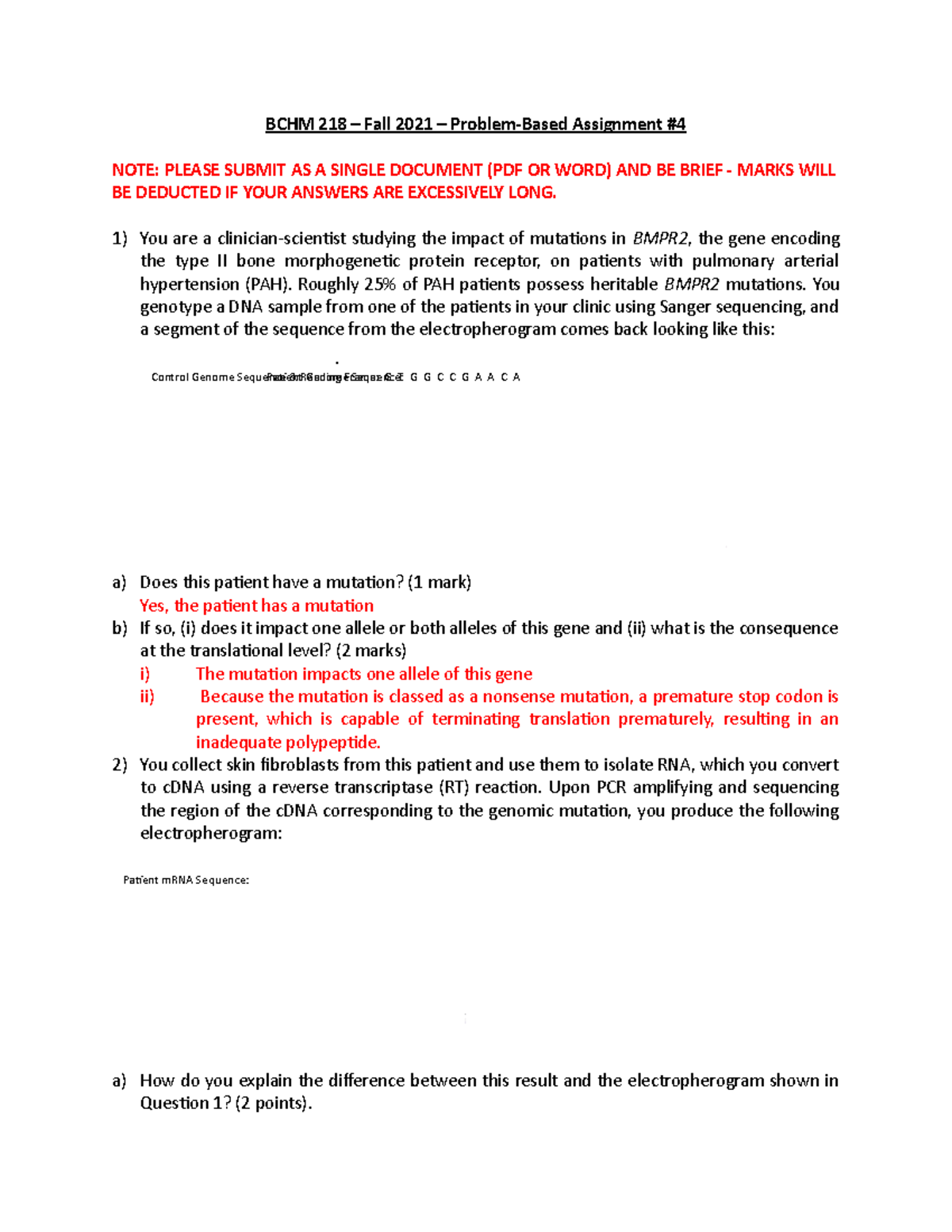 BCHM218 - PBA4 - F21 - problem based analysis - BCHM 218 – Fall 2021 ...