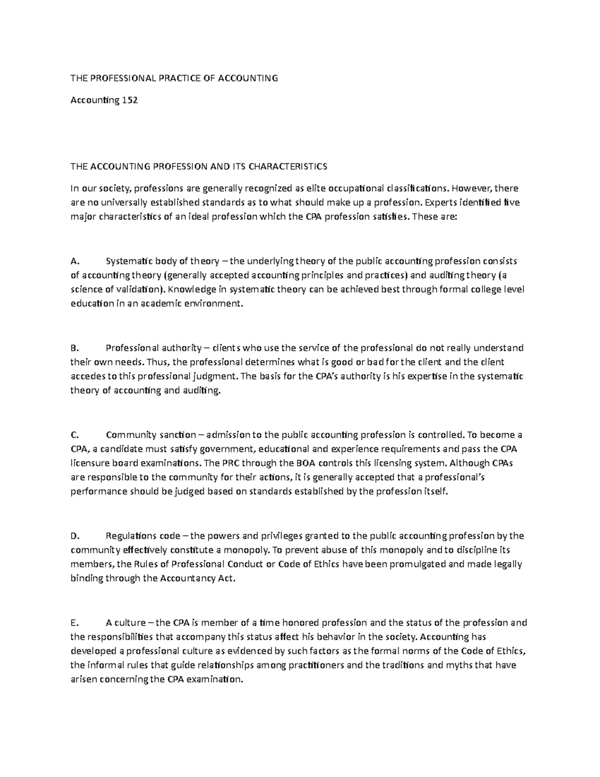 Professional Practice for Accounting 151 - THE PROFESSIONAL PRACTICE OF ...