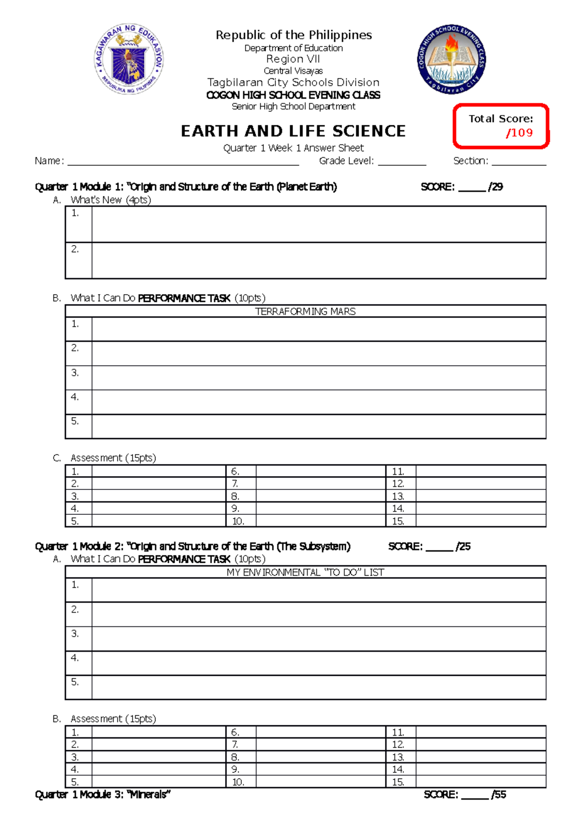 EALS WK1 Answer Sheet - Republic of the Philippines Department of ...