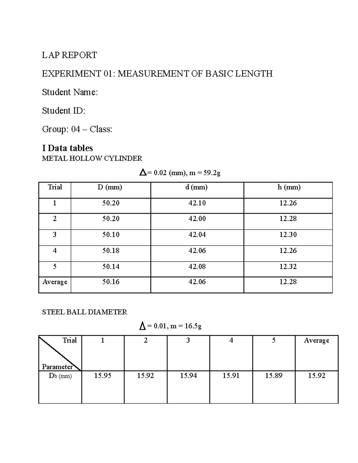 LAP Report 01 - LAP REPORT EXPERIMENT 01: MEASUREMENT OF BASIC LENGTH ...