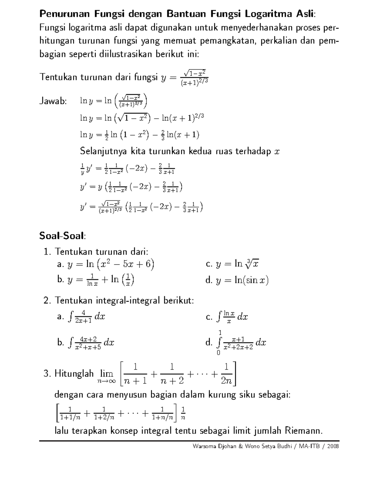 Kalkulus 1 - ITB-32 - Penurunan Fungsi dengan Bantuan Fungsi Logaritma ...