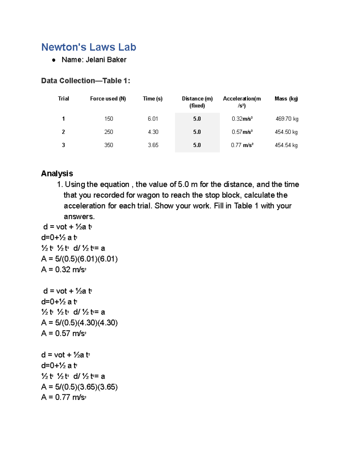 Newton's Laws Lab - Hope it helps - Newton's Laws Lab Name: Jelani ...