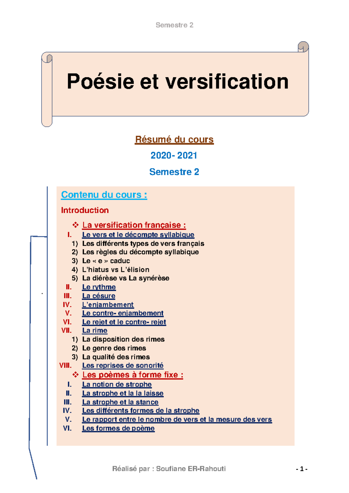 Résumé du Poésie et versification - Résumé du cours 2020 - 2021 ...