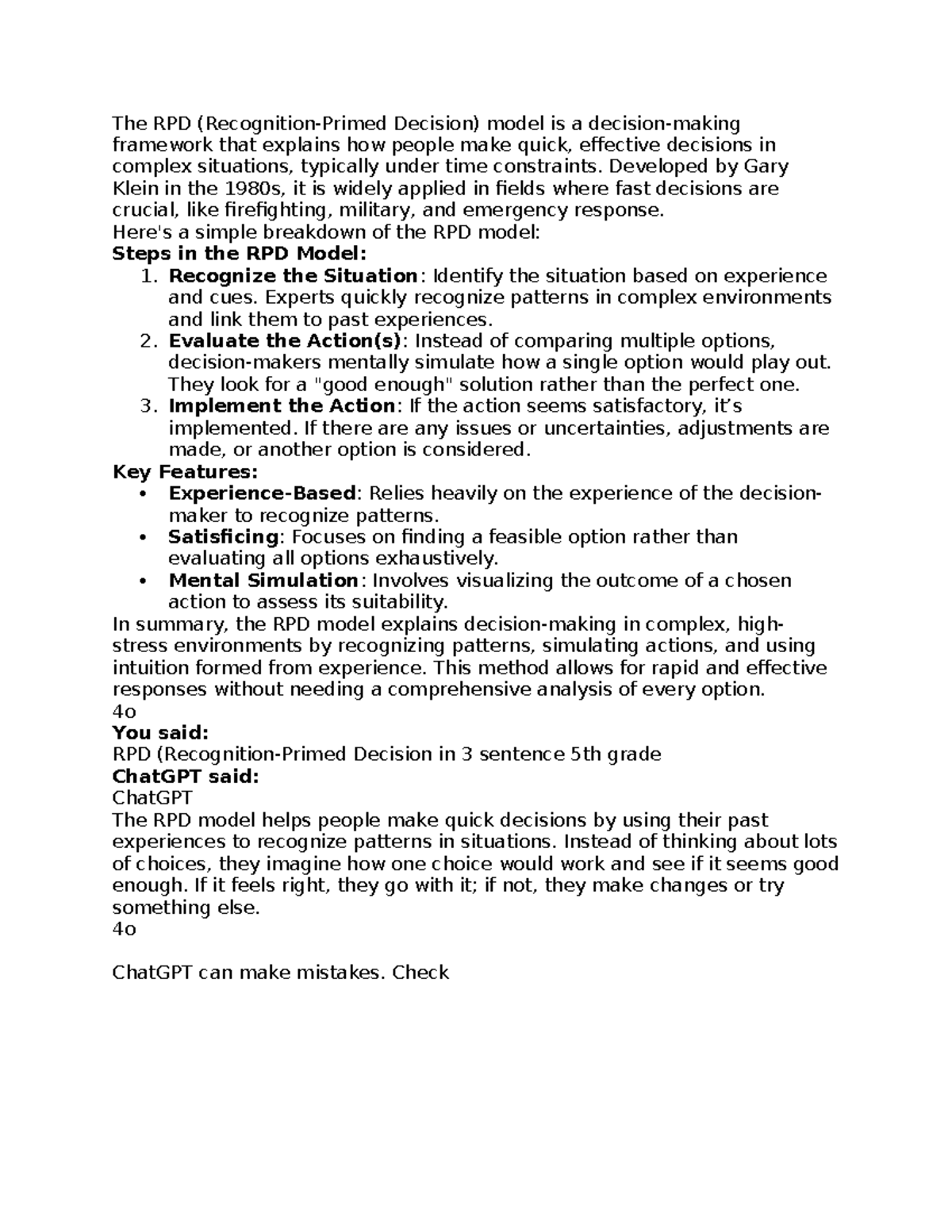 The RPD - econoic paper - The RPD (Recognition-Primed Decision) model ...