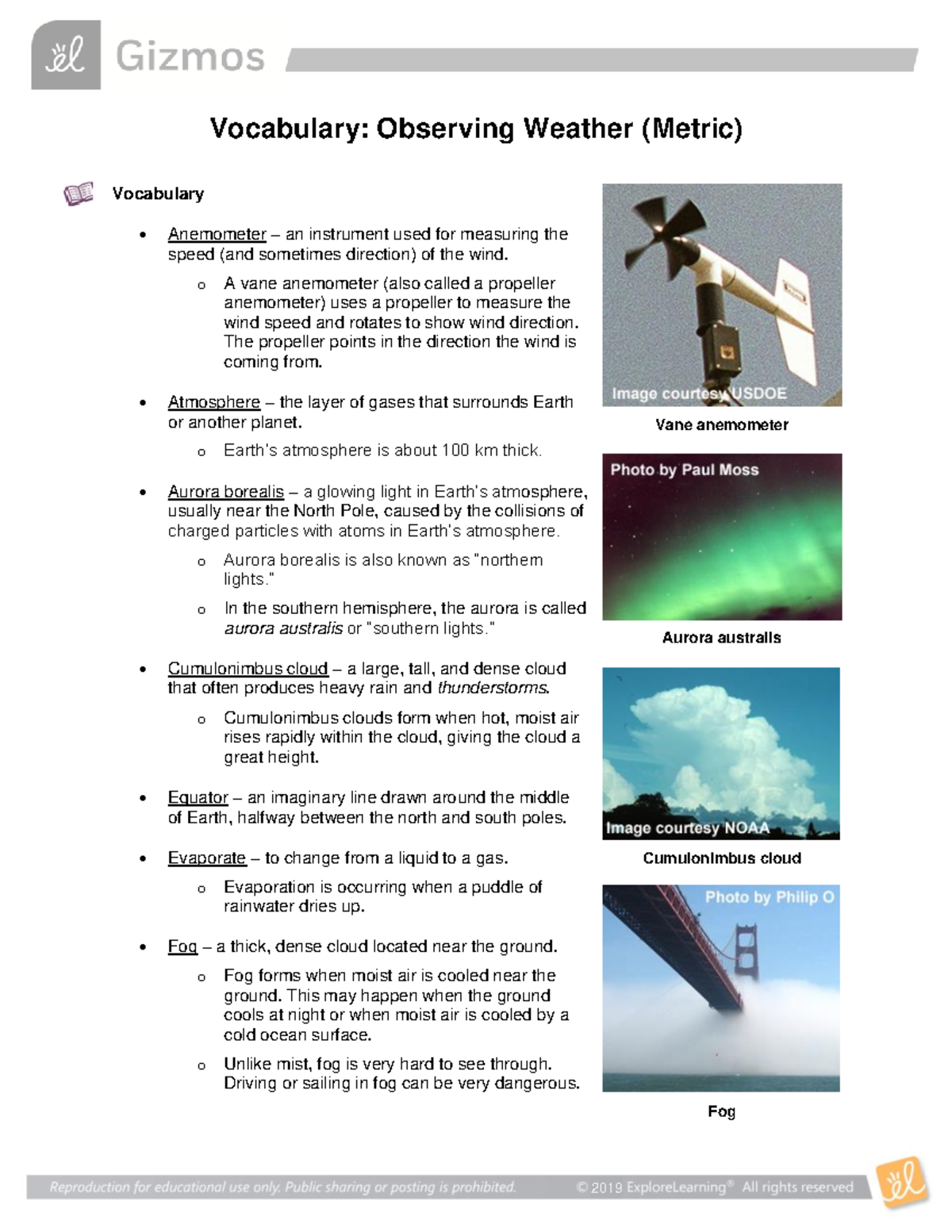 Observing Weather Vocab - 2019 Vocabulary: Observing Weather (Metric ...