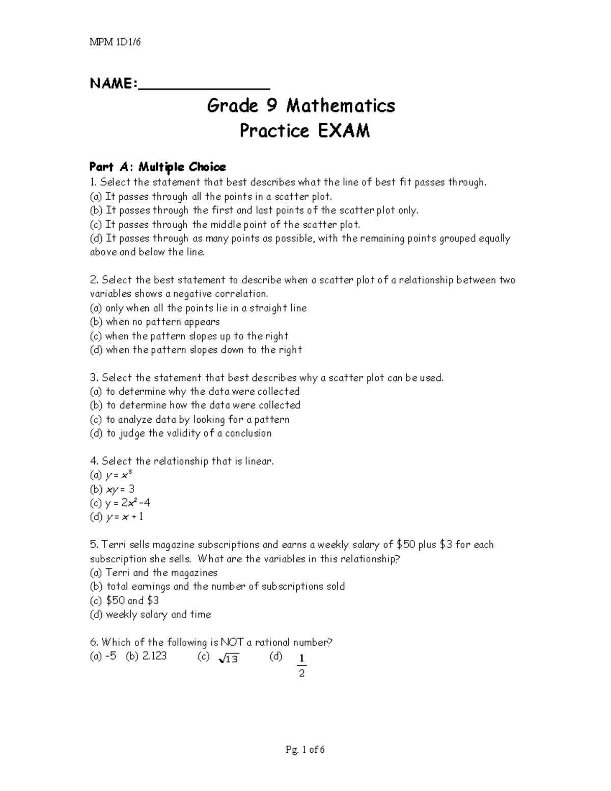 EXAMREVIEW9Academic NAME Grade 9 Mathematics Practice examreview9academic-name-grade-9-mathematics-practice
