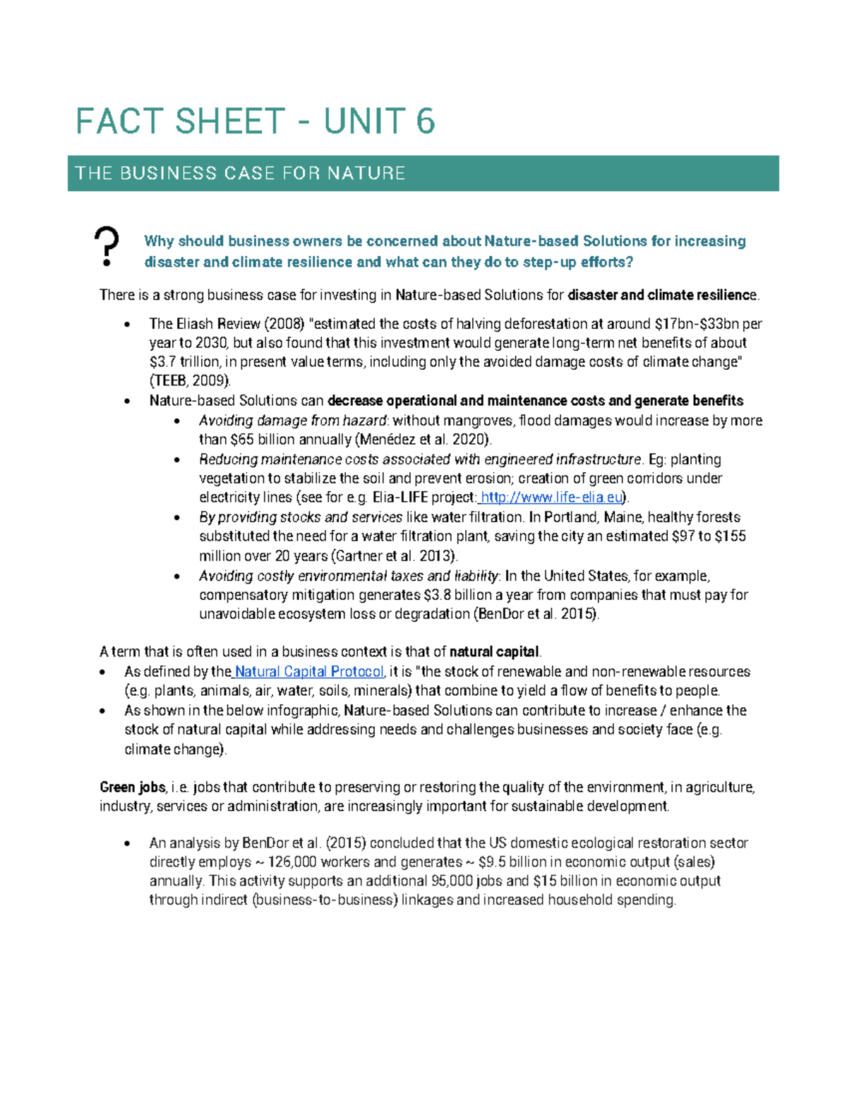 Fact sheet unit 6 - Notes from an UN workshop for sustainable ...