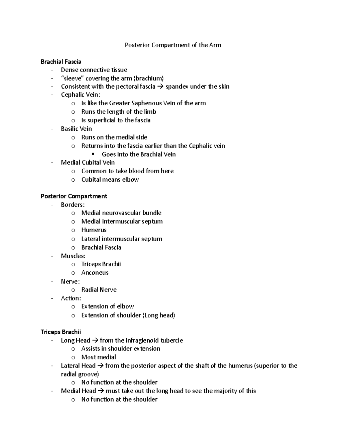 Posterior Compartment Arm and Shoulder Complex SG - Posterior ...