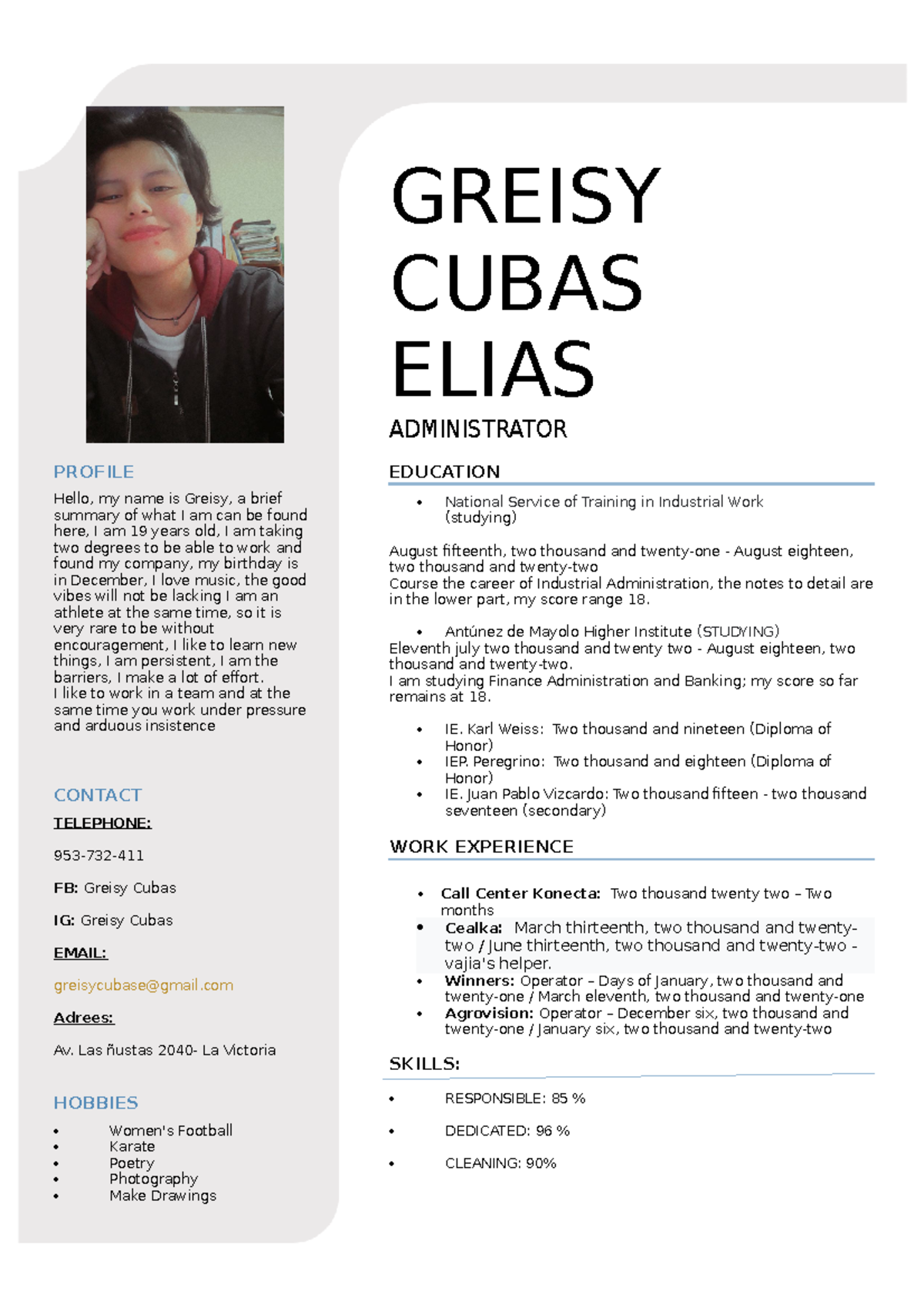 CV- Cubas Elias. G - desf - GREISY CUBAS ELIAS ADMINISTRATOR PROFILE ...