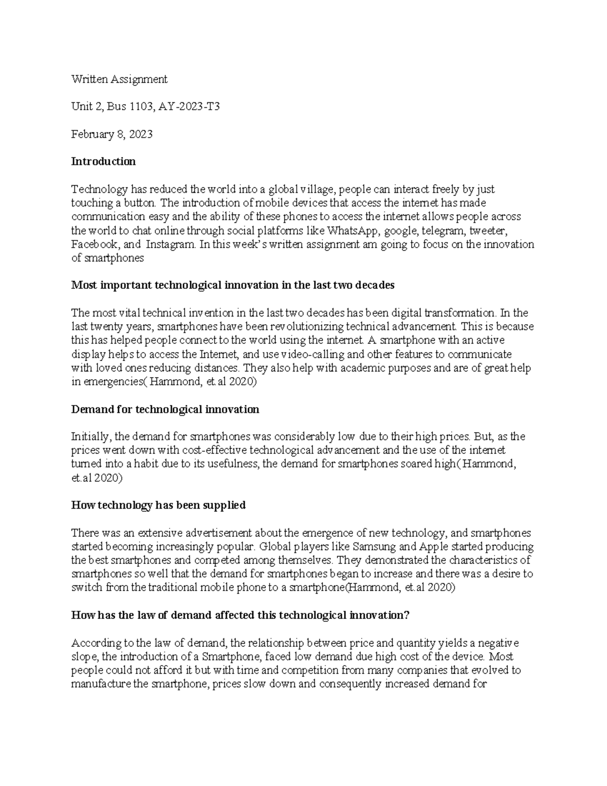 Written assignment unit 2 - Written Assignment Unit 2, Bus 1103, AY ...