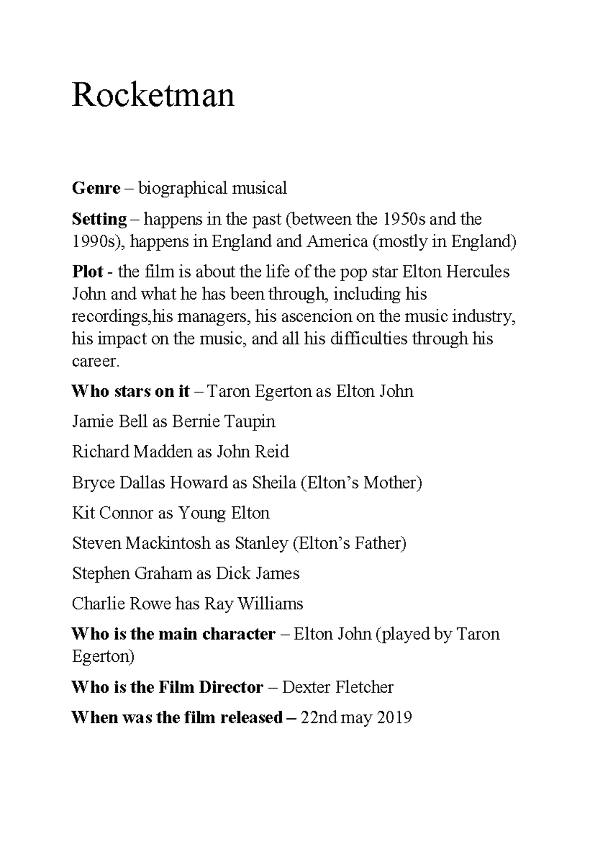 Rocketman - kyfdurtiku - Rocketman Genre – biographical musical Setting ...