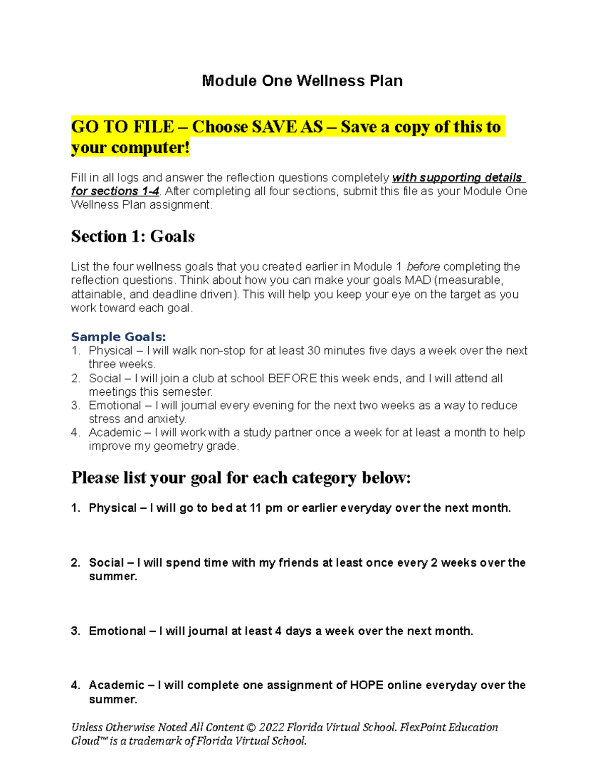 Module one wellness plan - Module One Wellness Plan GO TO FILE – Choose ...