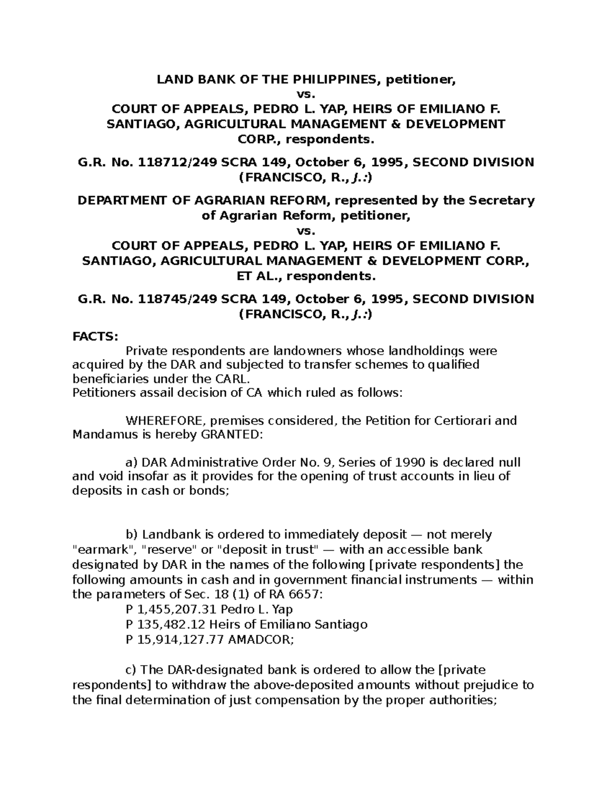 249 SCRA 149 - law - LAND BANK OF THE PHILIPPINES, petitioner, vs ...