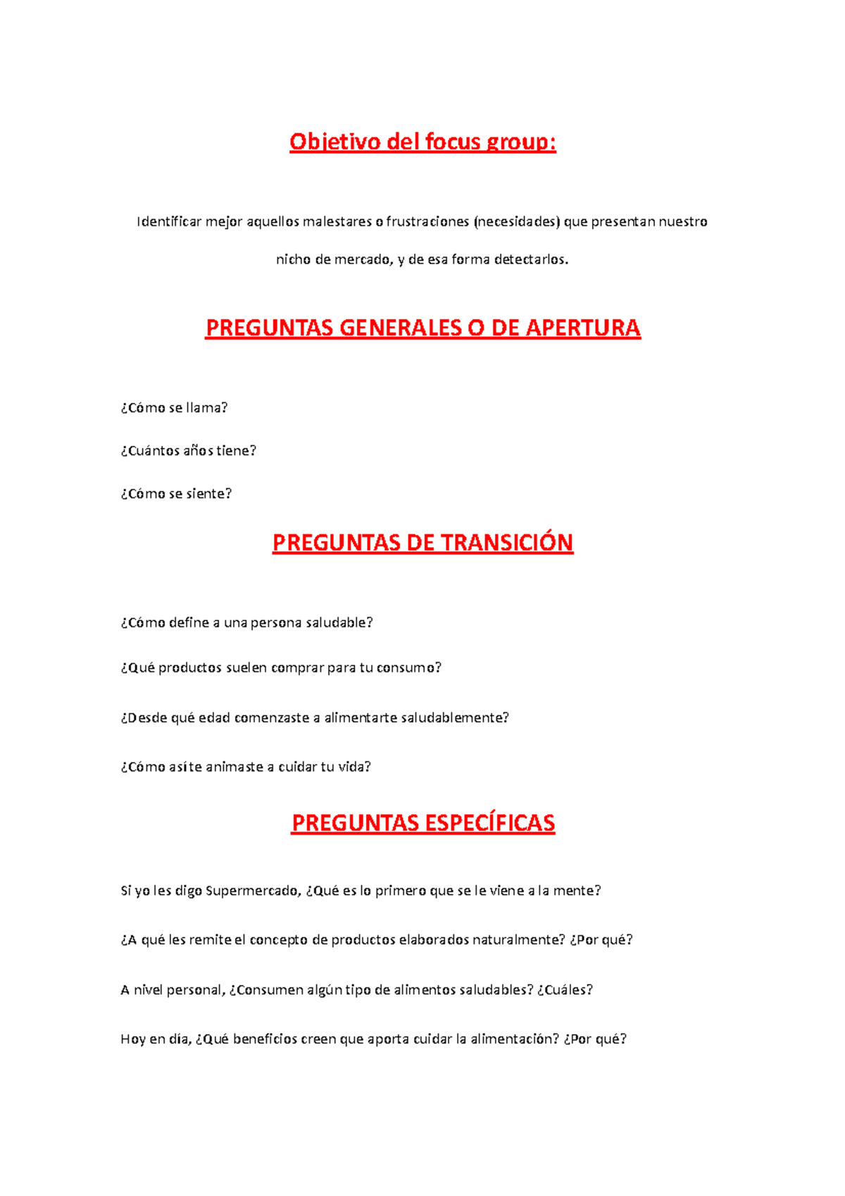 Generacion de ideas E - .- Objetivo del focus group: Identificar mejor aquellos malestares o ...