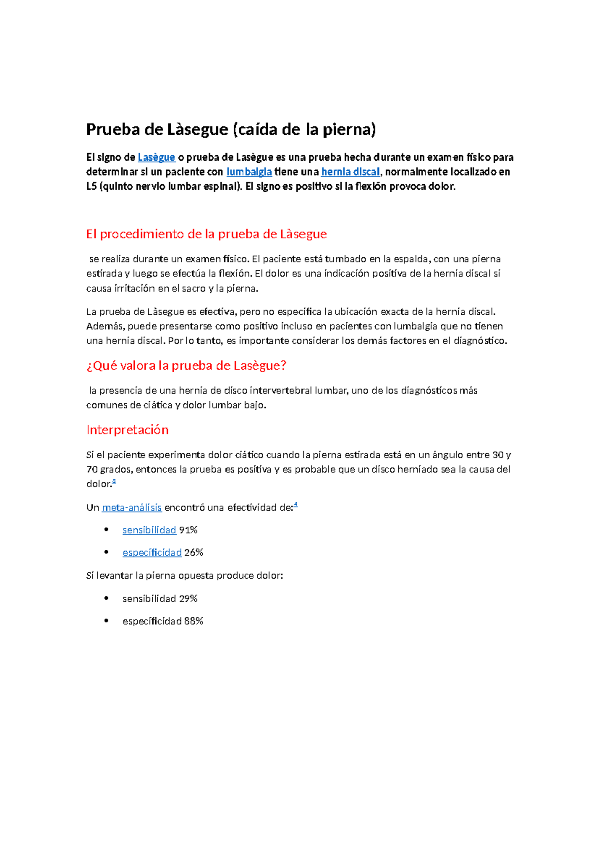 Caida DE Pierna - apuntes importantes - Prueba de Làsegue (caída de la ...