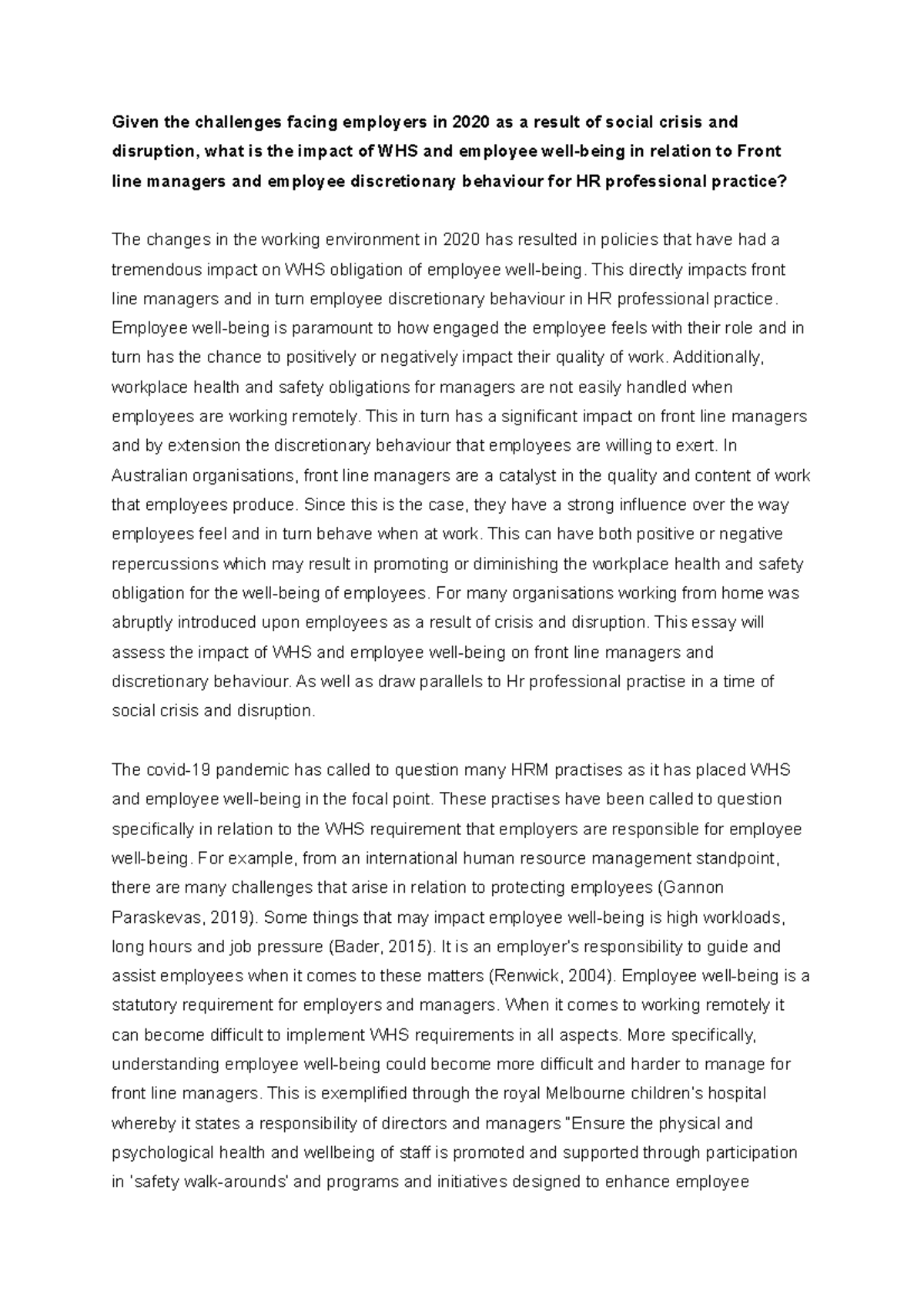 PEER Essay - Given the challenges facing employers in 2020 as a result ...