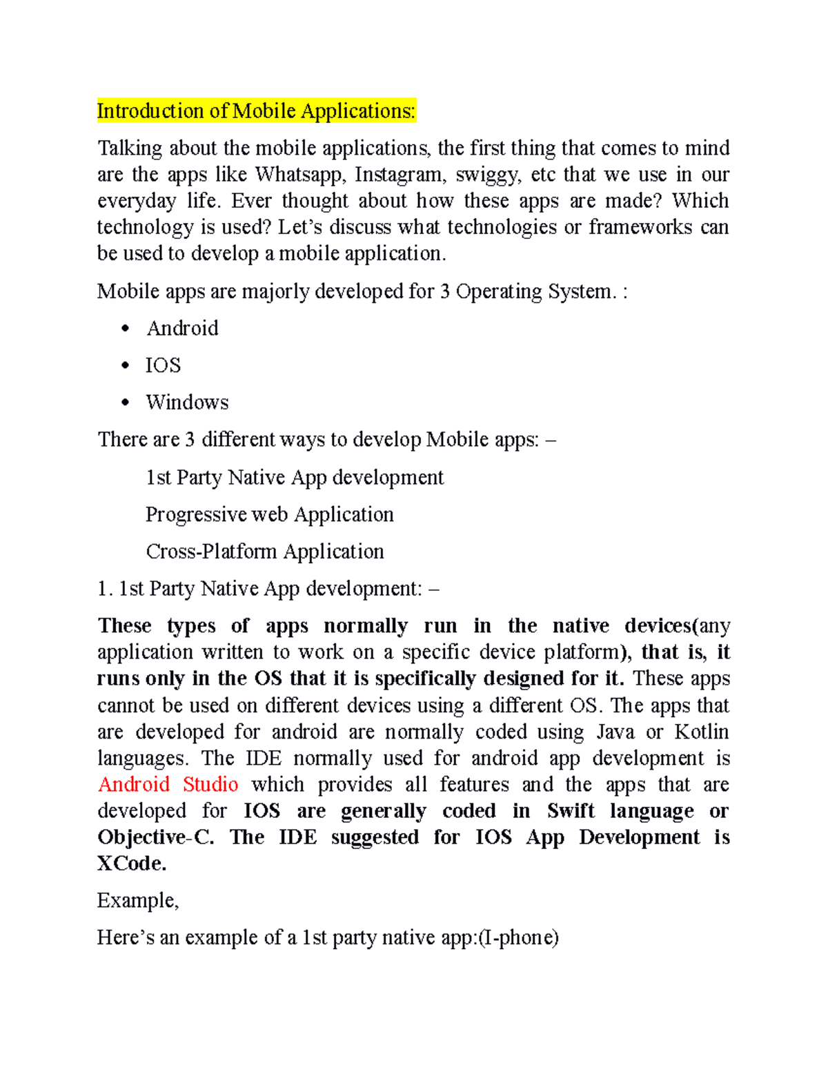 Unit-1 - next - Introduction of Mobile Applications: Talking about the ...