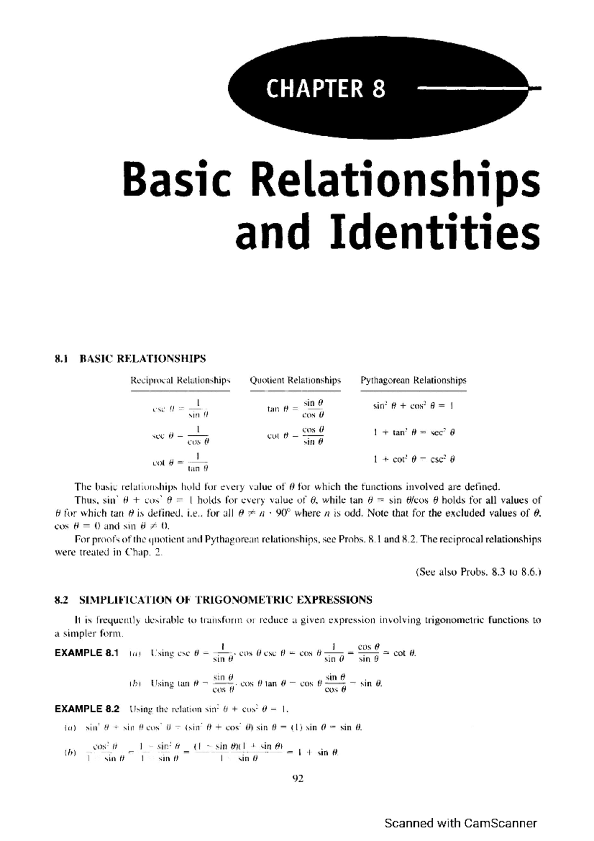 Trigo Trigonmetric-Identities - CHAPTER 8 Basic Relationships and Identities 8 BASIC ...