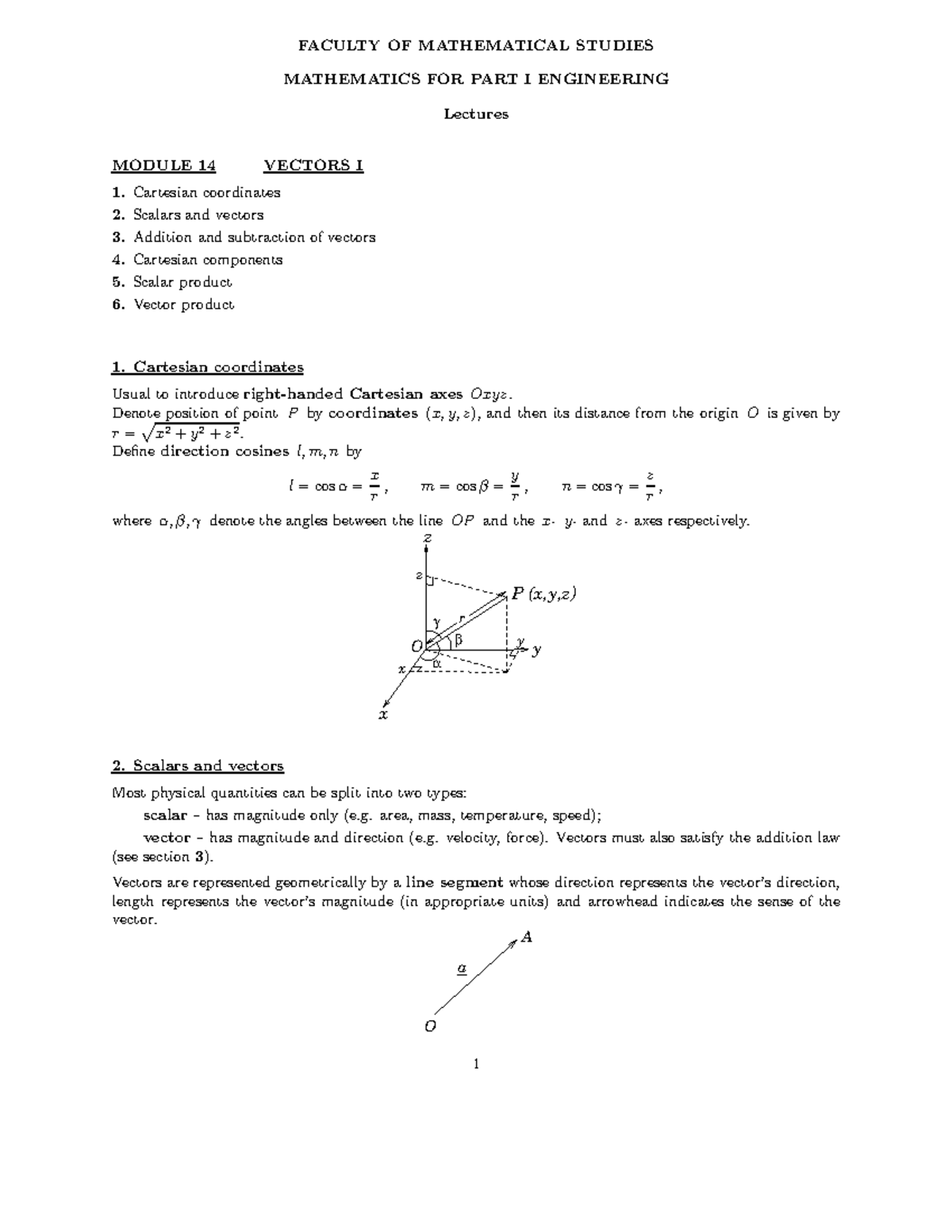 Module 14 Vectors I - lecture - FACULTY OF MATHEMATICAL STUDIES ...
