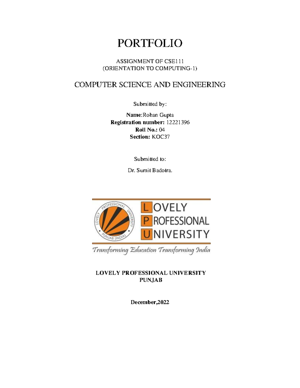 Rohan Portfilo CSE 111 - zdvffjflhkh - PORTFOLIO ASSIGNMENT OF CSE (ORIENTATION TO COMPUTING-1 ...