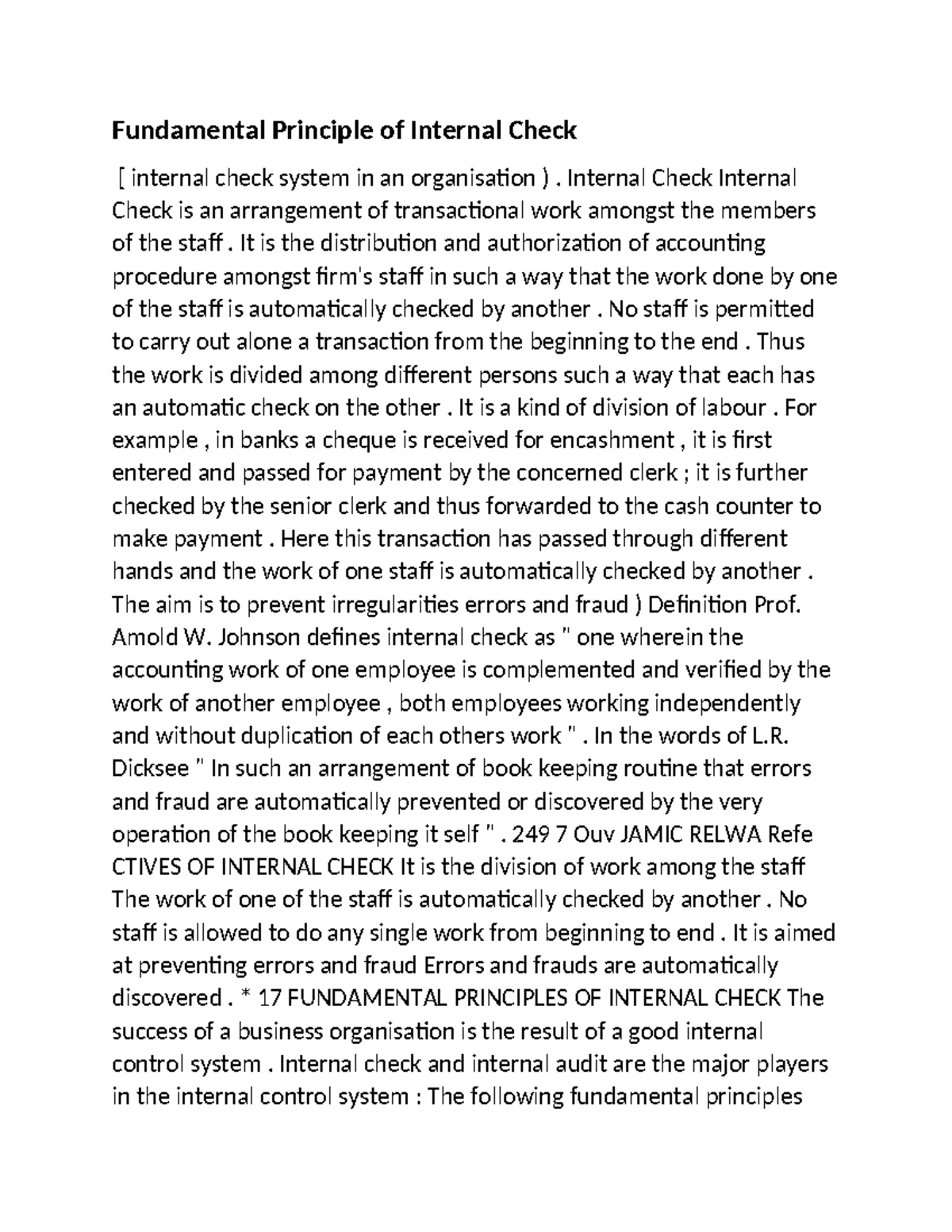 Fundamental Principles OF Internal Check - Internal Check Internal ...