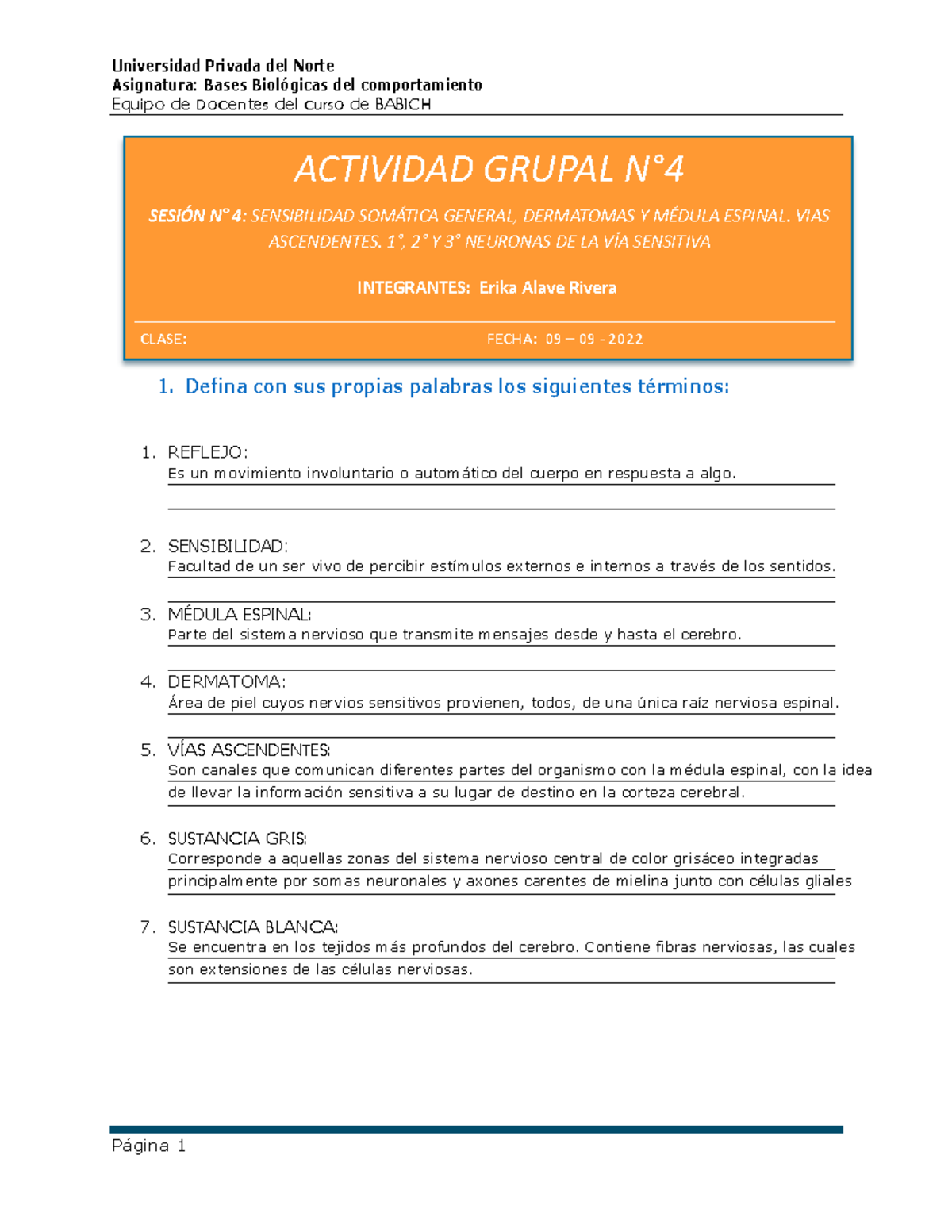 Actividad Grupal N° 4 lito - 1. Defina con sus propias palabras los ...