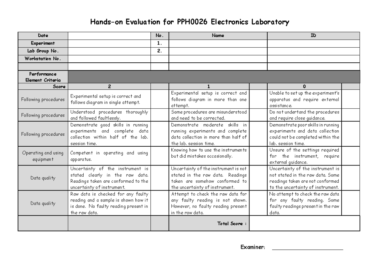 Hands-on Evaluation Sheet - Hands-on Evaluation for PPH0026 Electronics ...
