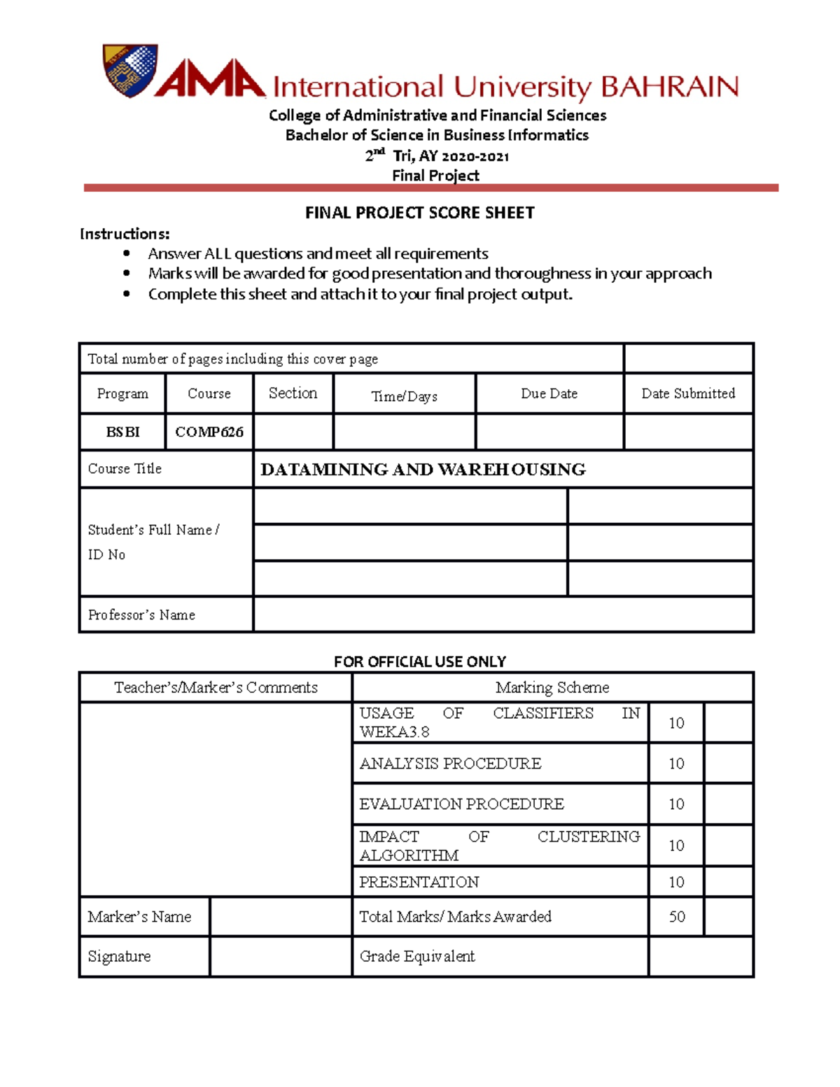 COMP626 final project 2nd Tri 20-21 - FINAL PROJECT SCORE SHEET ...