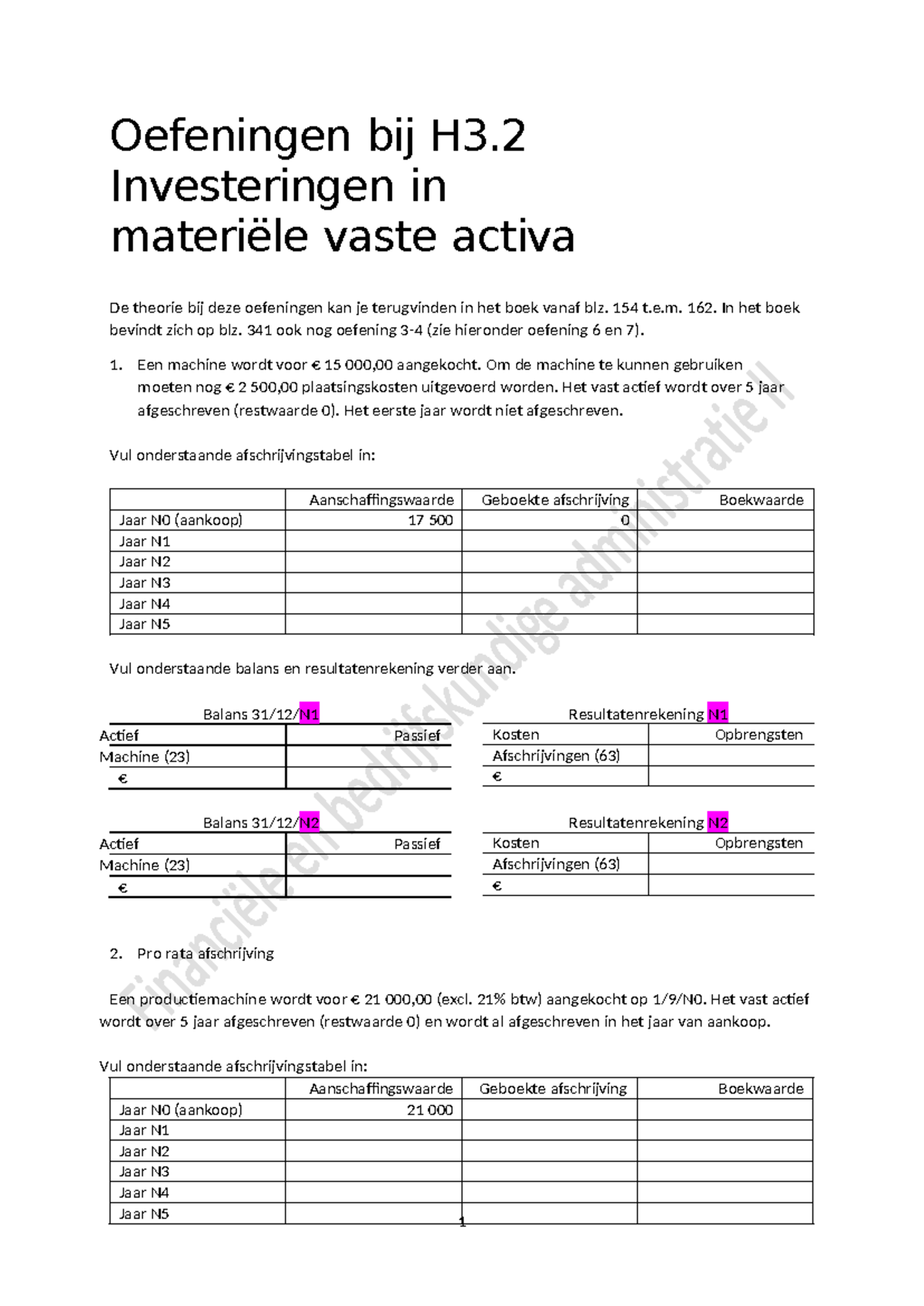 Oefeningen Hoofdstuk 3-2 Investeringen in materiele vaste activa ...