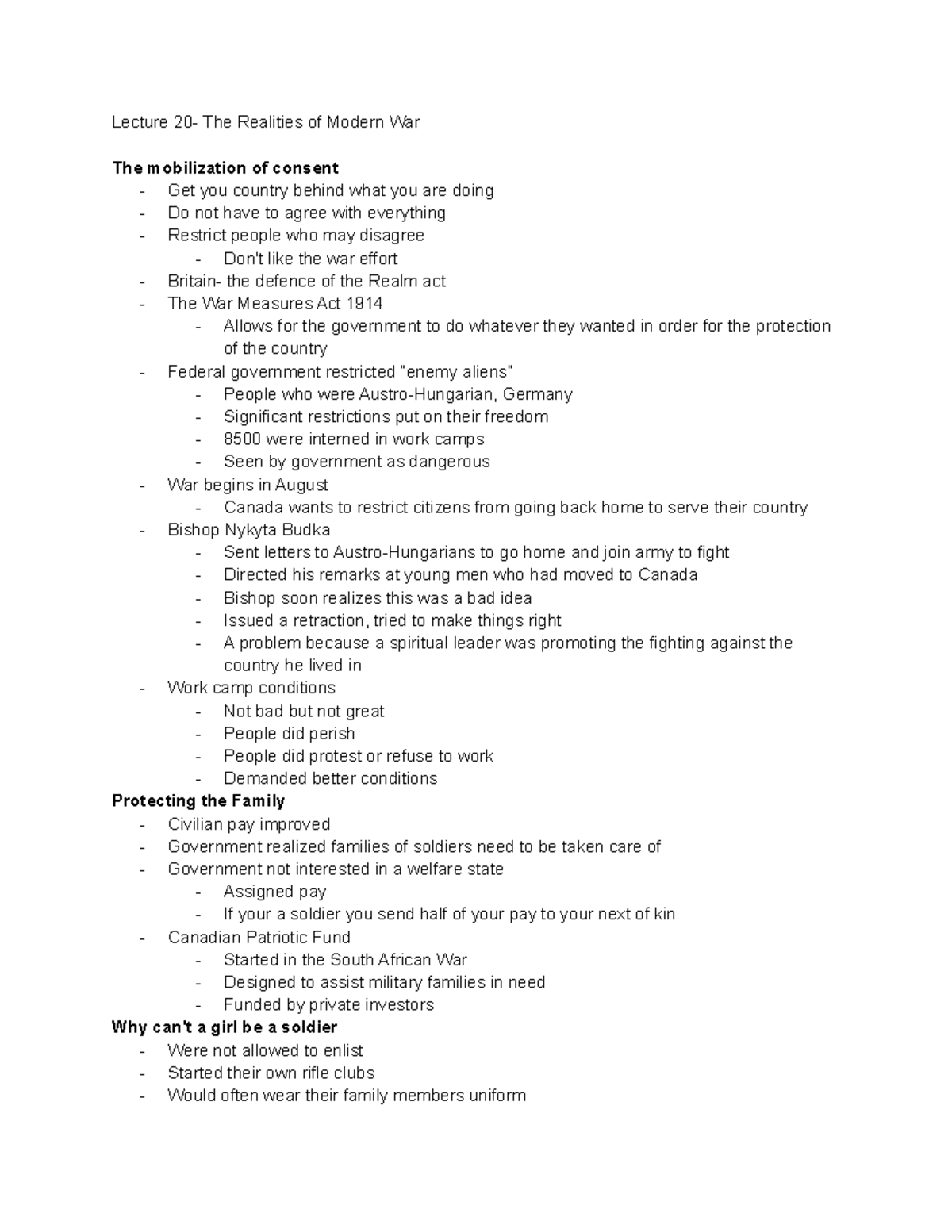 History 1810 - Semester 1 - Lecture 20 Notes - 2020 - Lecture 20- The ...