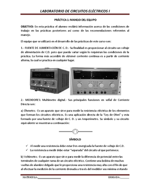Instructivo de laboratorio de Circuitos electricos - 1 a Edición Instructivo de laboratorio de ...