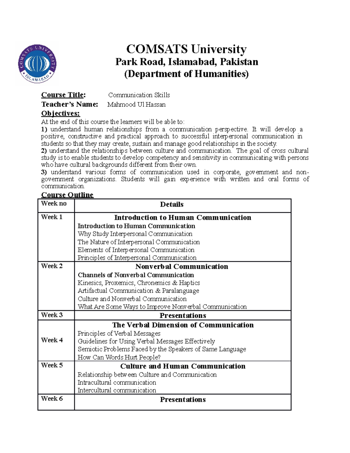 2022 February Modifications - COMSATS University Park Road, Islamabad ...