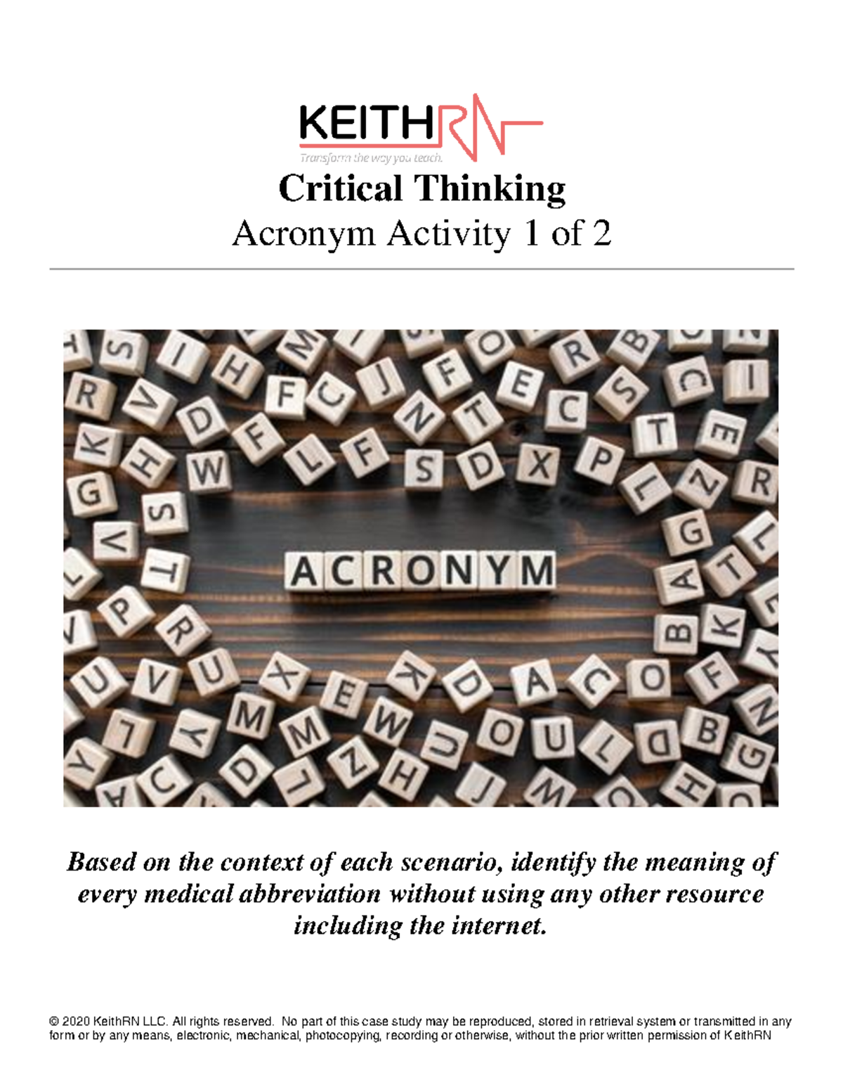 Student-CT Activity-Acronyms-1-2 intro to med term - © 2020 KeithRN LLC ...