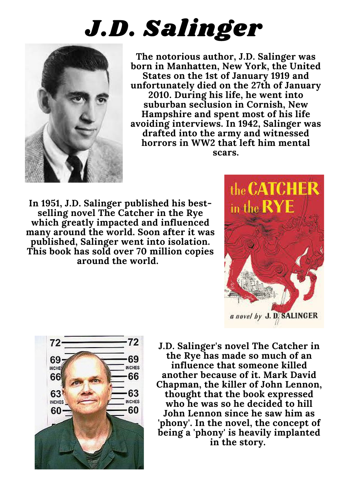 History notes and stuff - The notorious author, J. Salinger was born in ...