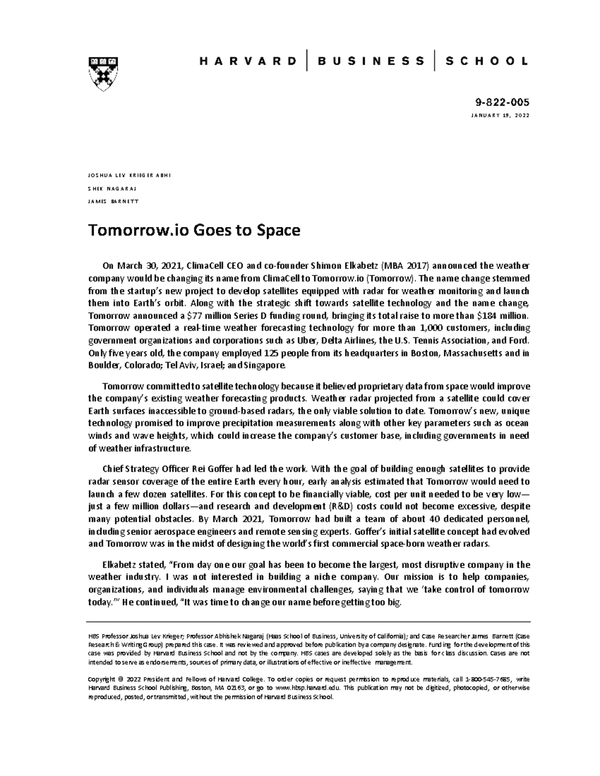 Tomorrow.io Goes to Space - 9 - 822 - 005 J A N U A R Y 1 9, 20 22 J O ...