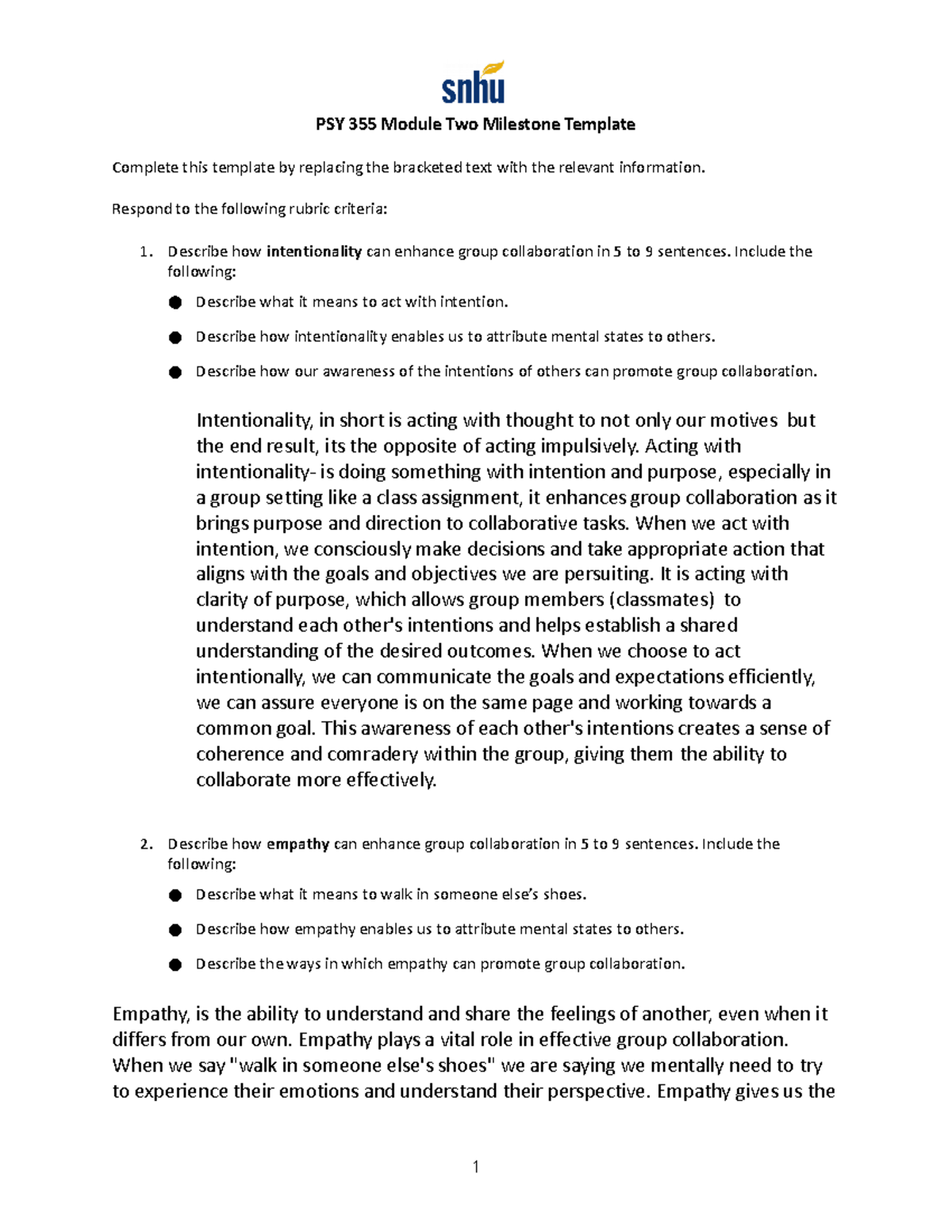 PSY 355 Module Two Milestone Template completed - Respond to the ...