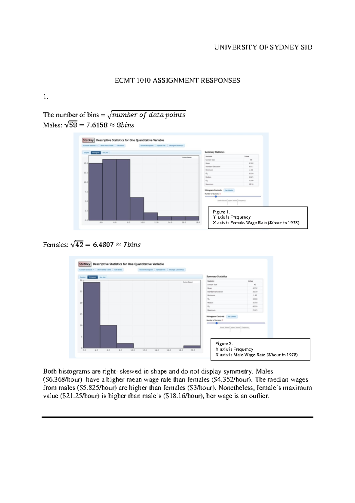 ECMT1010 PDF HD ASSIGNMENT - UNIVERSITY OF SYDNEY SID 520779272 Data set: Wage # ECMT 1010 - Studocu