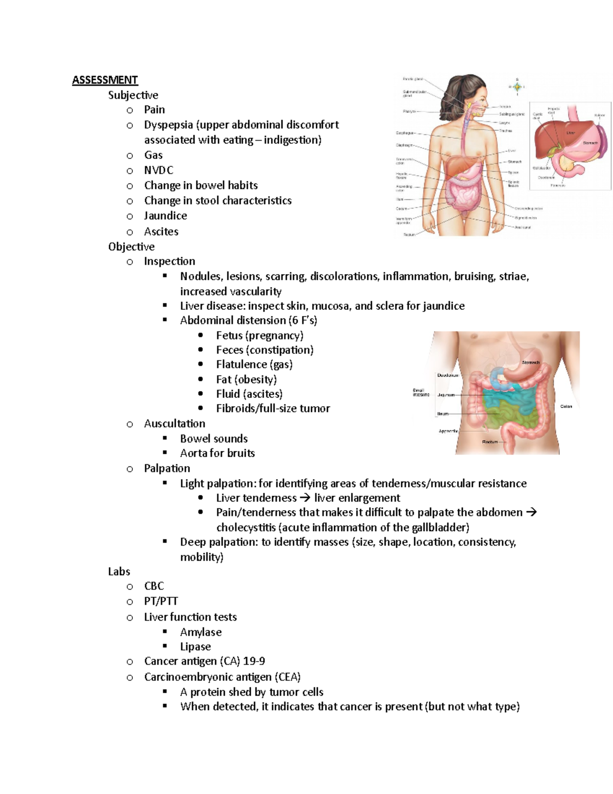 Gi disorders - see title - ASSESSMENT Subjective o Pain o Dyspepsia ...
