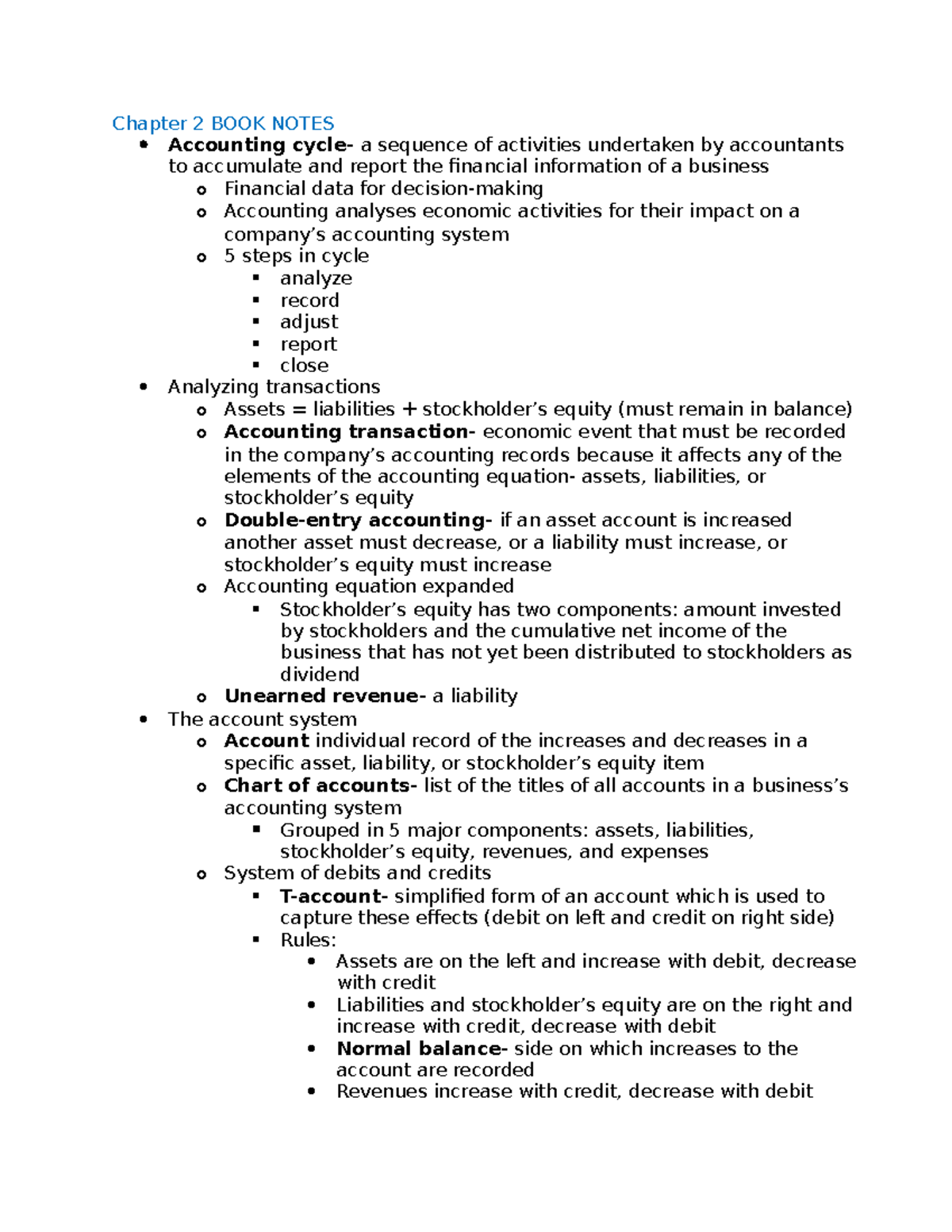 Day 3 - Ch.2 Notes - Rita Gunn - Chapter 2 BOOK NOTES Accounting cycle ...