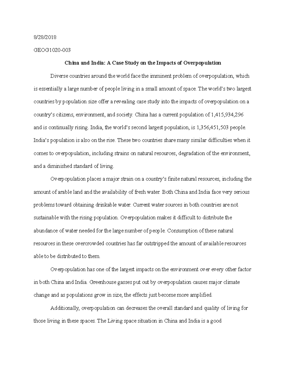 Overpopulation Essay - Grade: A+ - China and India: A Case Study on the ...